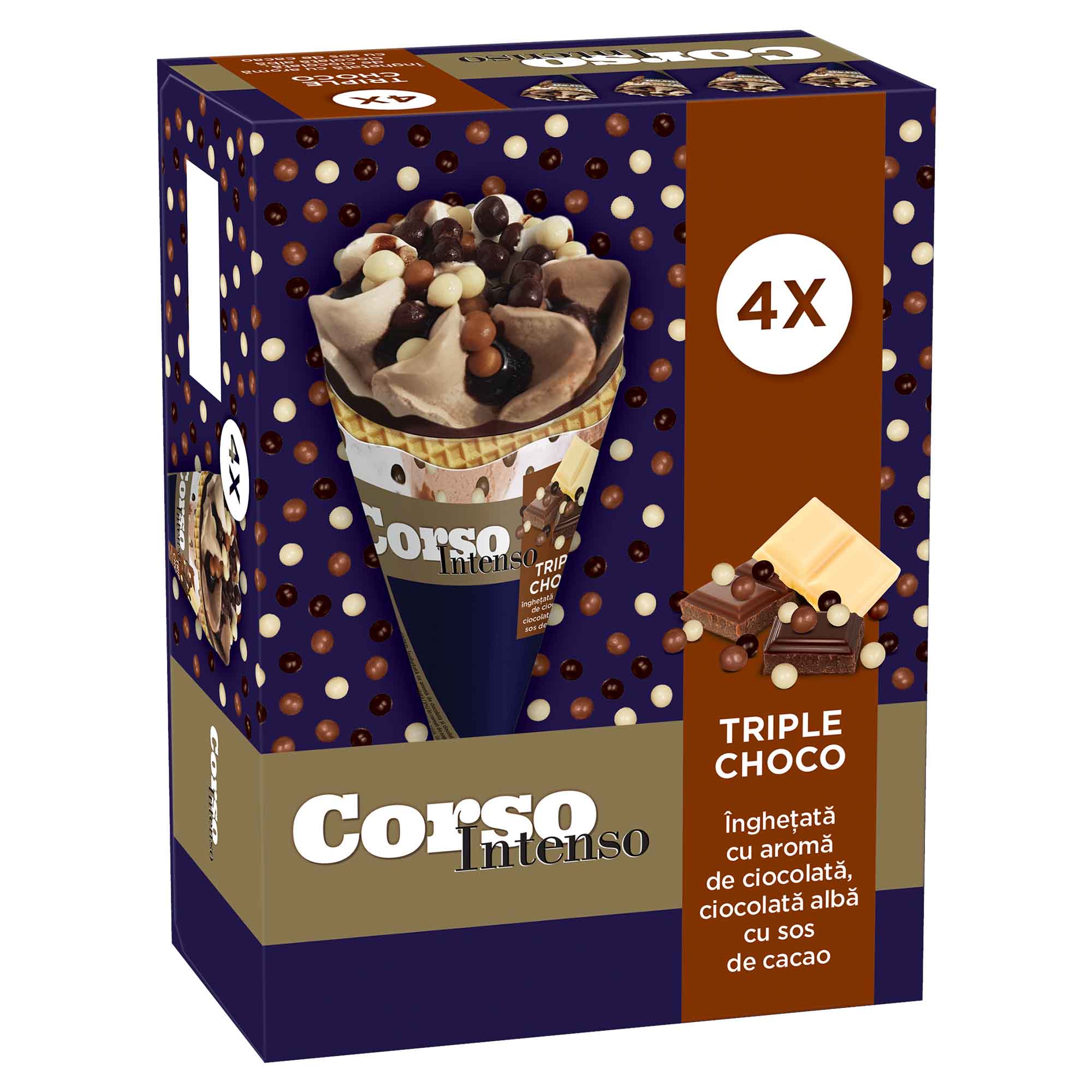 Inghetata la cornet cu trei tipuri de ciocolata Intenso (4 x 110ml ...