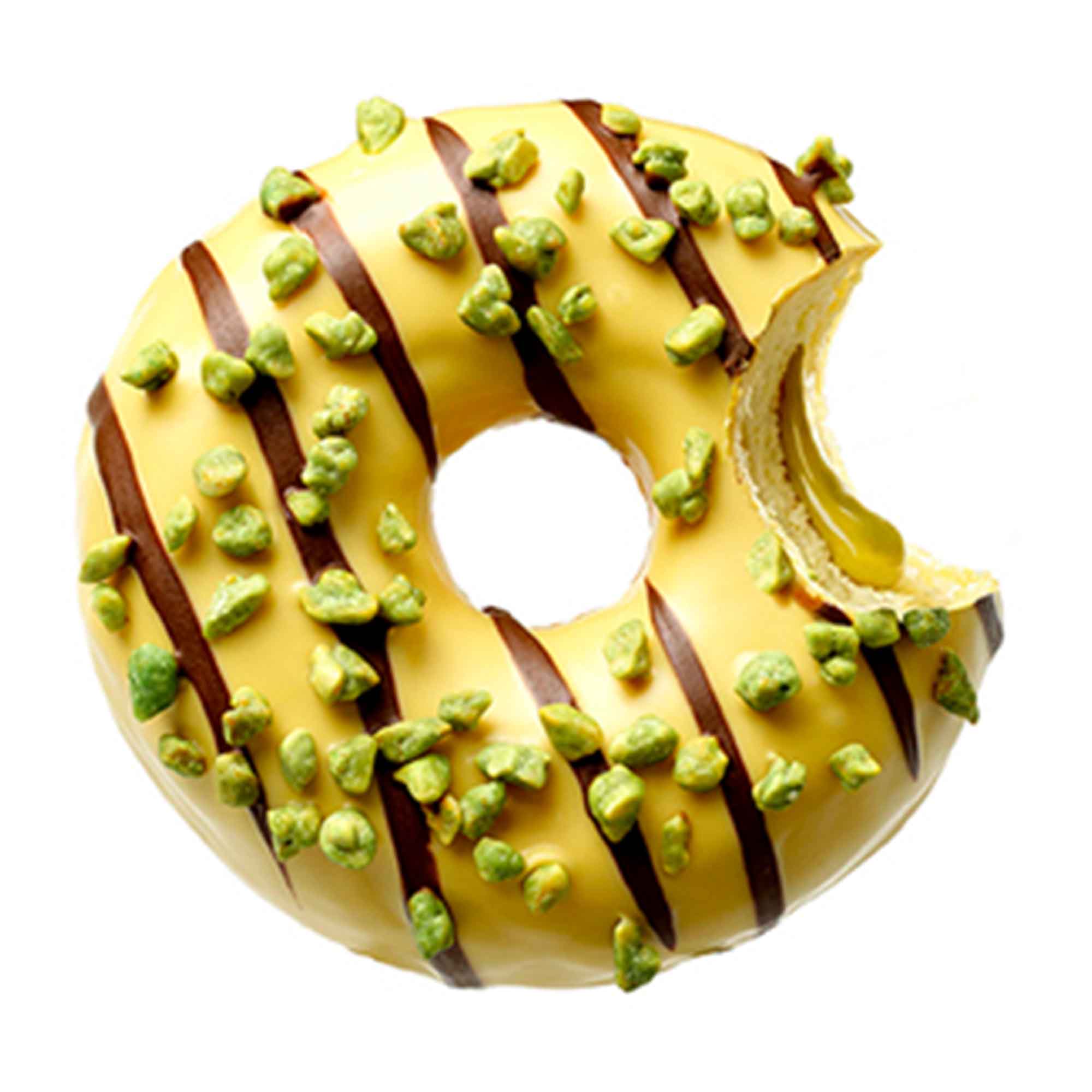 Gogoasa cu glazura de fistic, bucati de migdale si umplutura de fistic ...