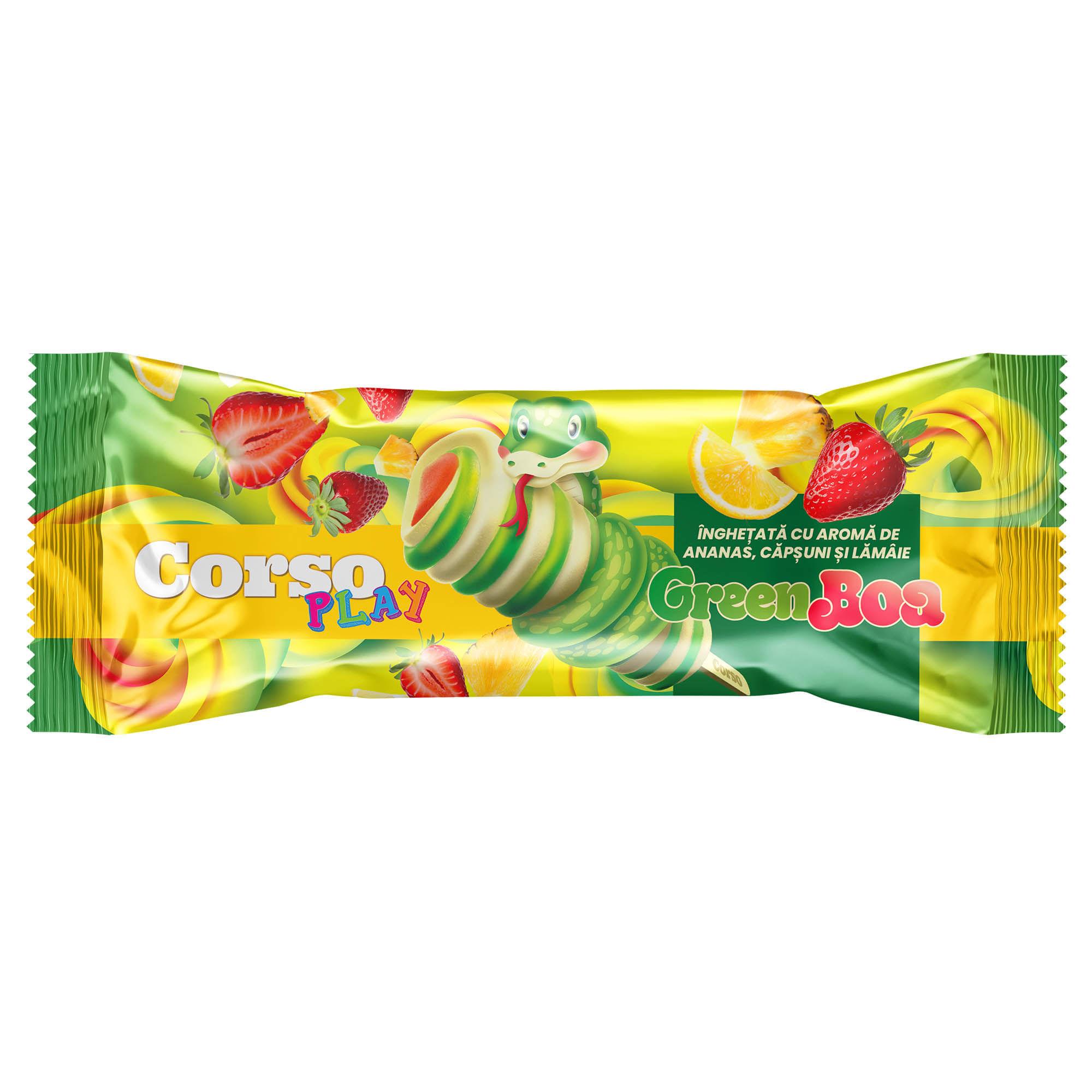 Inghetata cu aroma de ananas, capsuni si lamaie Play Boa 85ml - Bocado