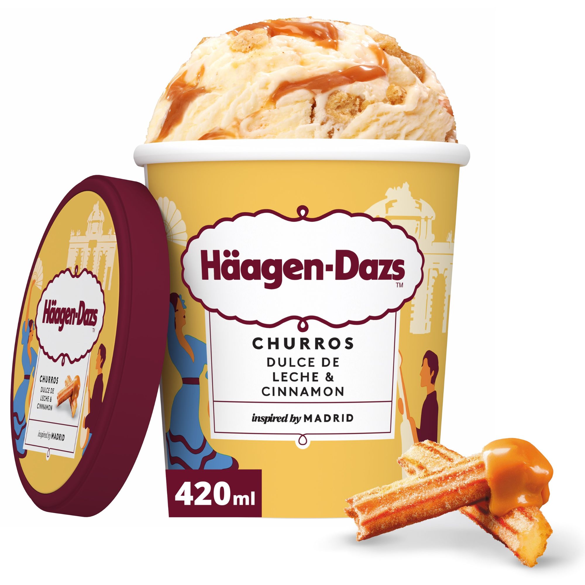 Inghetata de lapte cu sos dulce de leche, scortisoara si bucati de ...